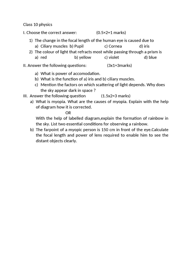 Class 10 Physics Pa1 | PDF