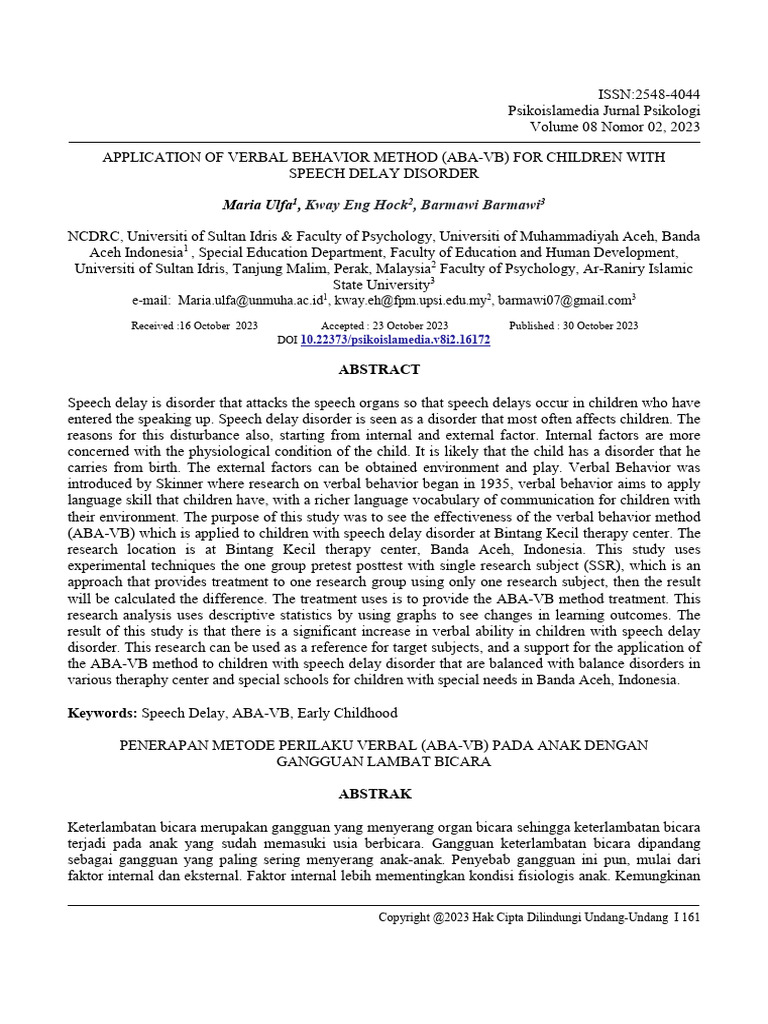 ABA-VB Method for Speech Delay in Children | PDF | Reinforcement | Learning
