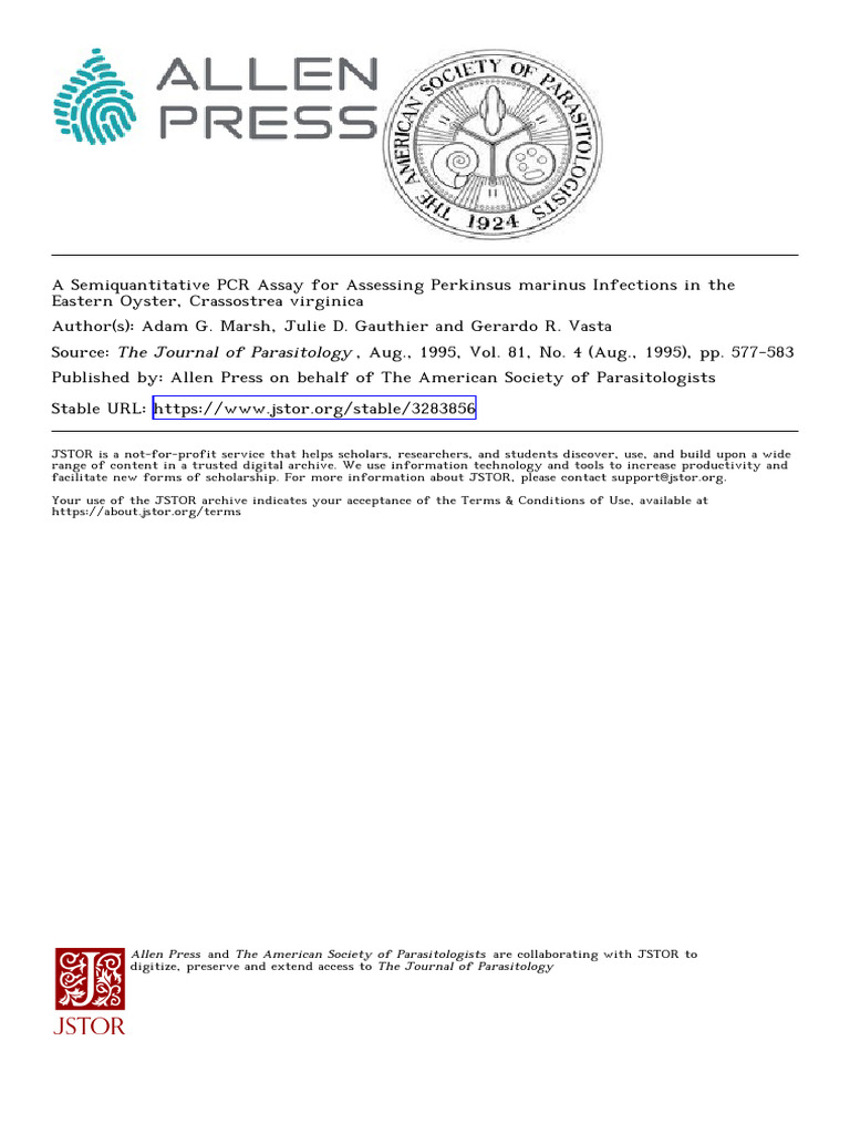 PCR Assay for Perkinsus marinus in Oysters | PDF | Polymerase Chain ...