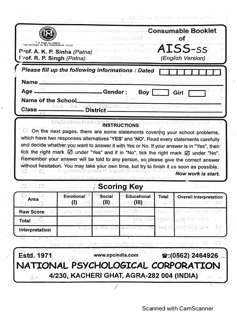 AISS Response Sheet | PDF