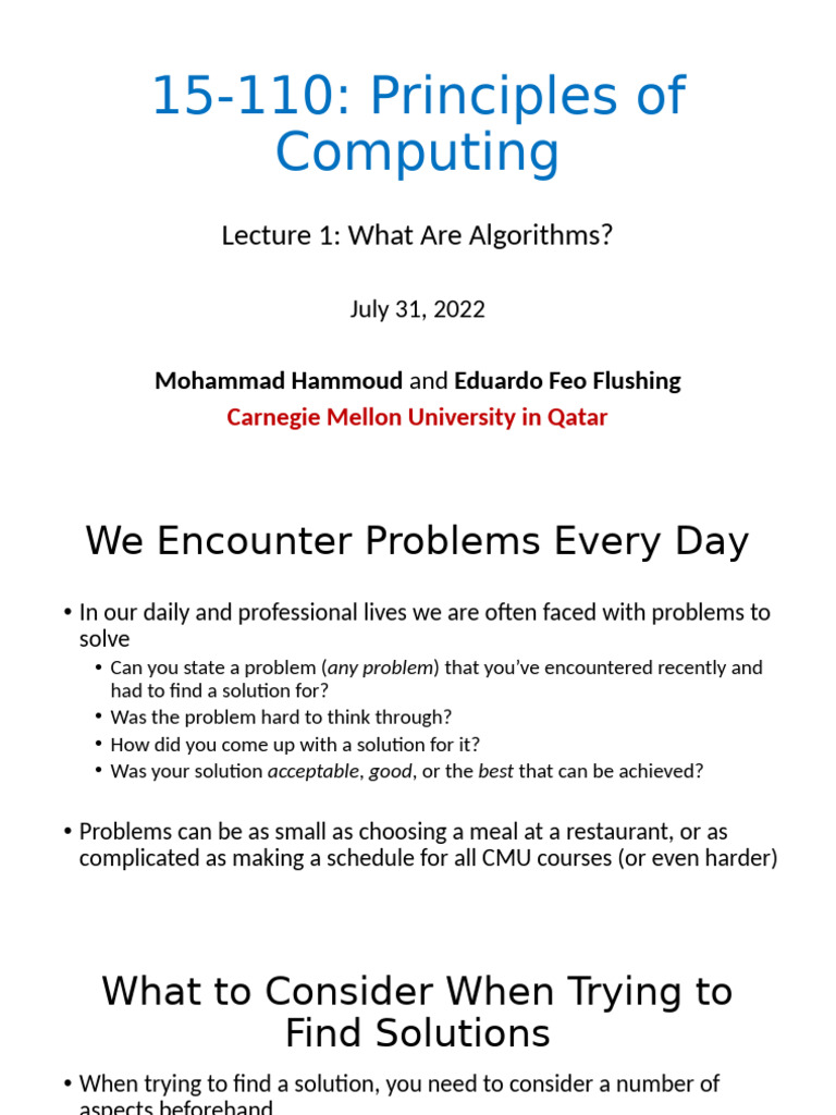 Lecture01 Algorithms Part1 July31 2022 | PDF | Carnegie Mellon ...