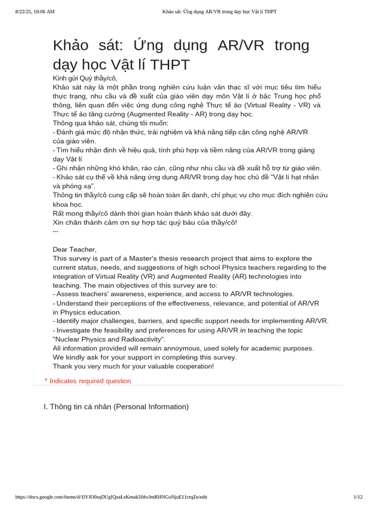 Khảo sát_ Ứng dụng AR_VR | PDF
