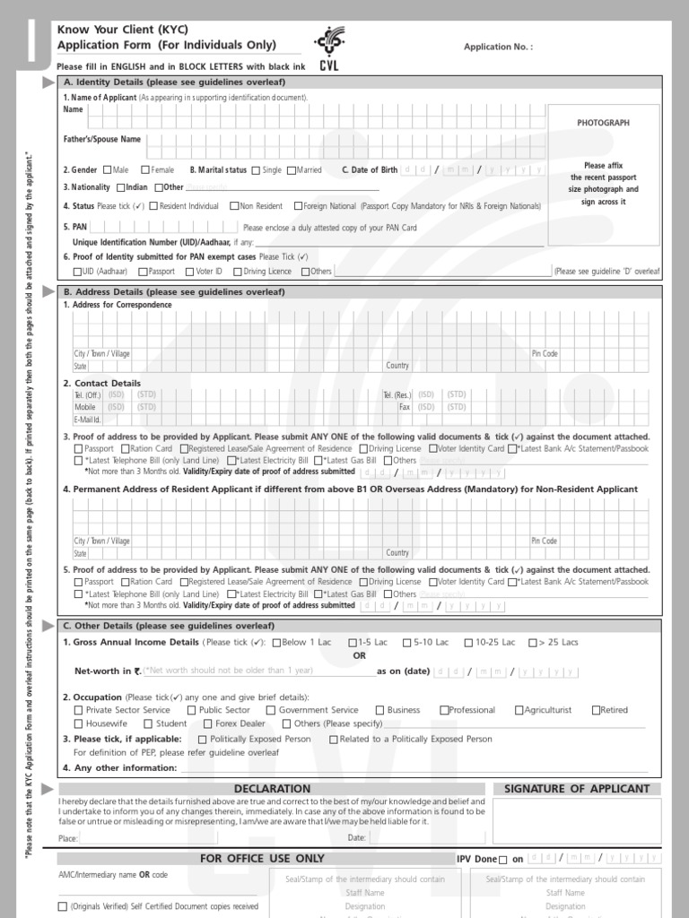 Know Your Client (KYC) Application Form (For Individuals Only) | PDF | Identity Document ...