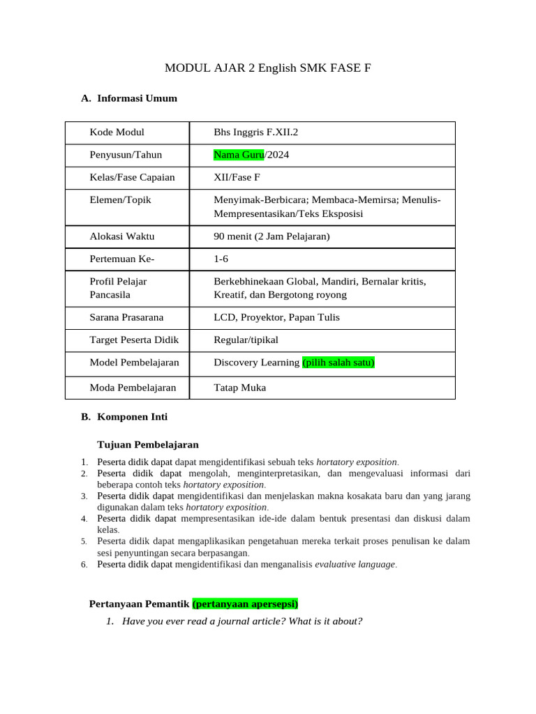 Modul Ajar - English - SMK-XII - Unit 2 | PDF