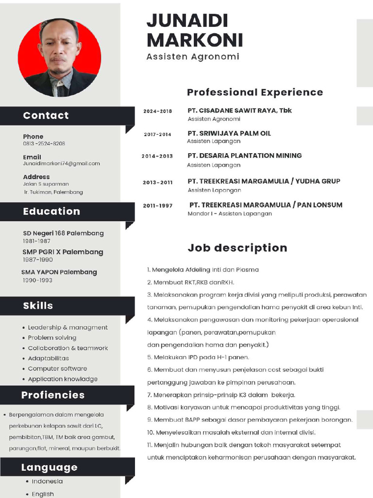 Cv Junaidi Markoni Asisten Agronomi-1 | PDF