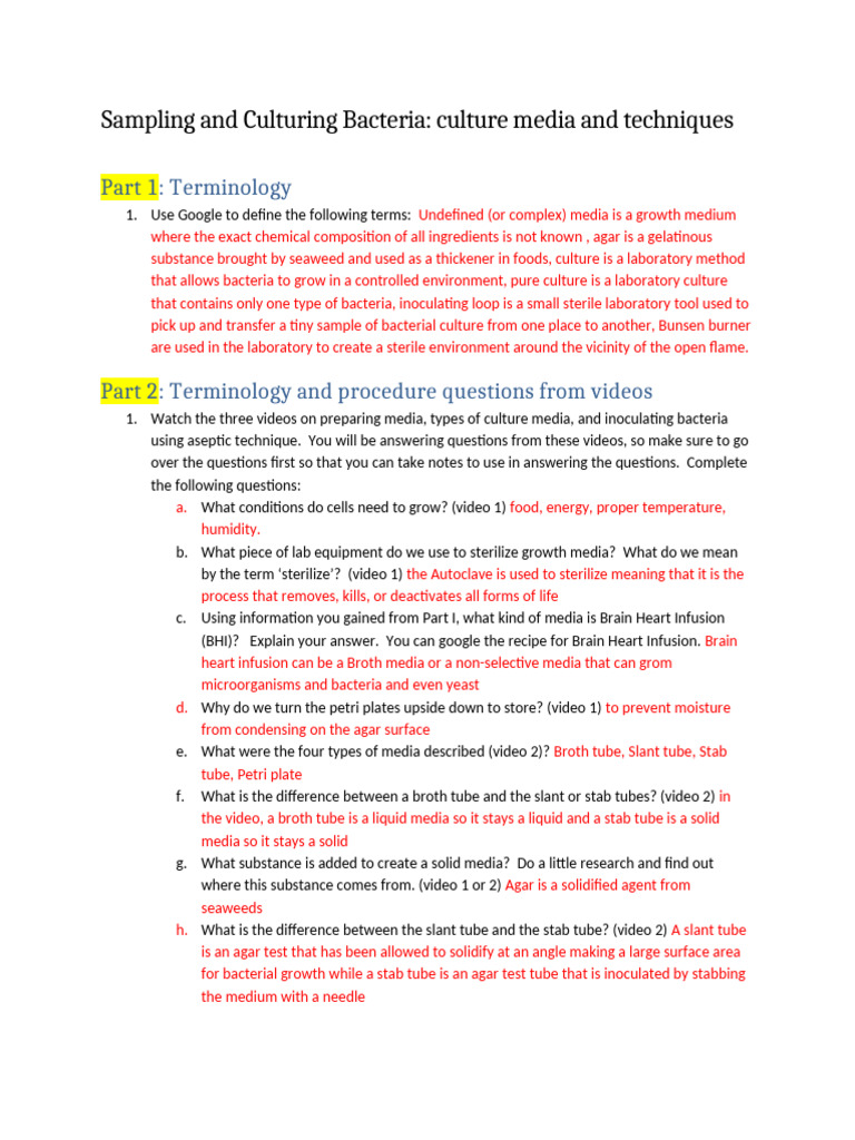 Sampling and Growing Bacteria Lab Worksheet | PDF | Growth Medium ...