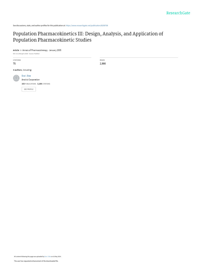 Population Pharmacokinetics III Design Analysis An | PDF ...