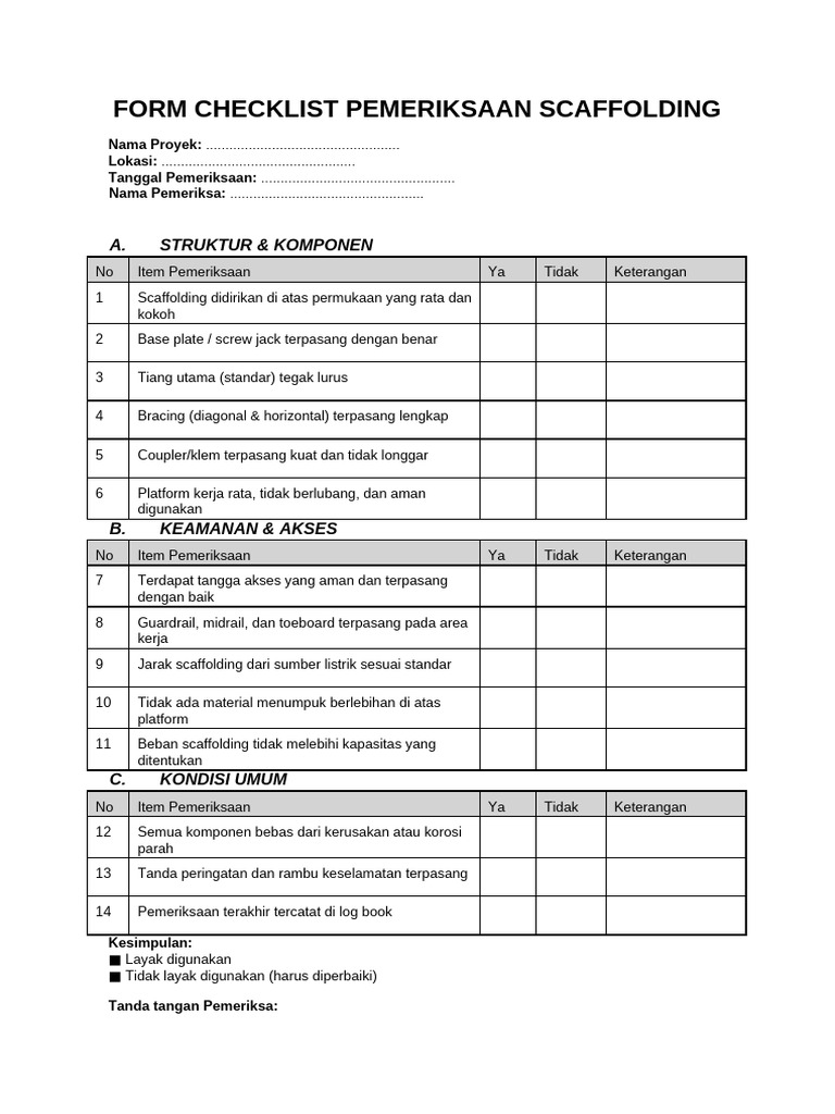 Form Checklist Scaffolding | PDF