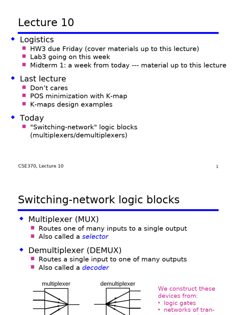 Lec10_Multiplexers | PDF | Computer Engineering | Multiplexing
