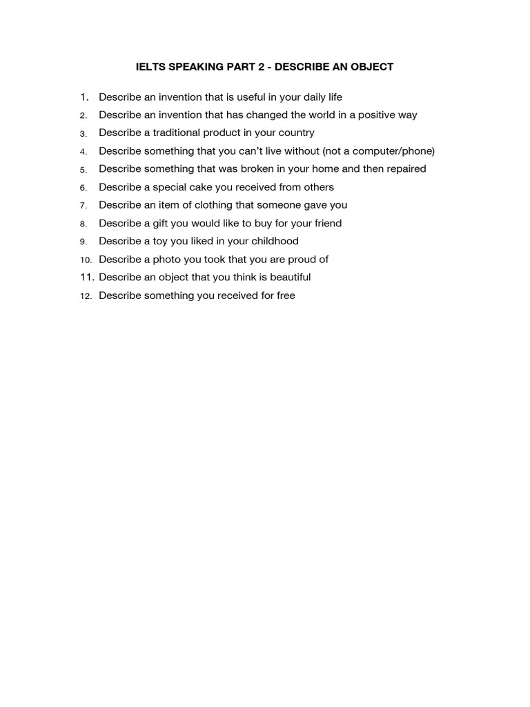 IELTS Speaking Part 2 - Describe An Object | PDF