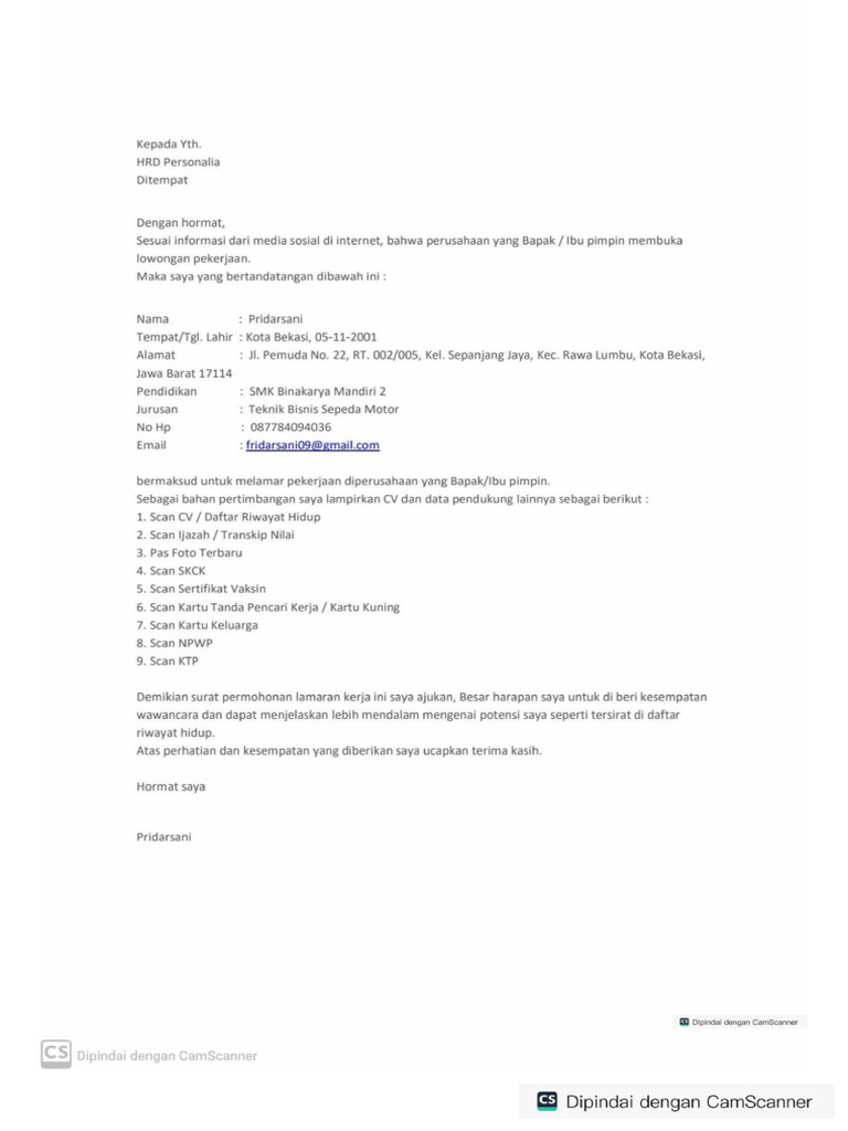 Surat Lamaran Kerja | PDF