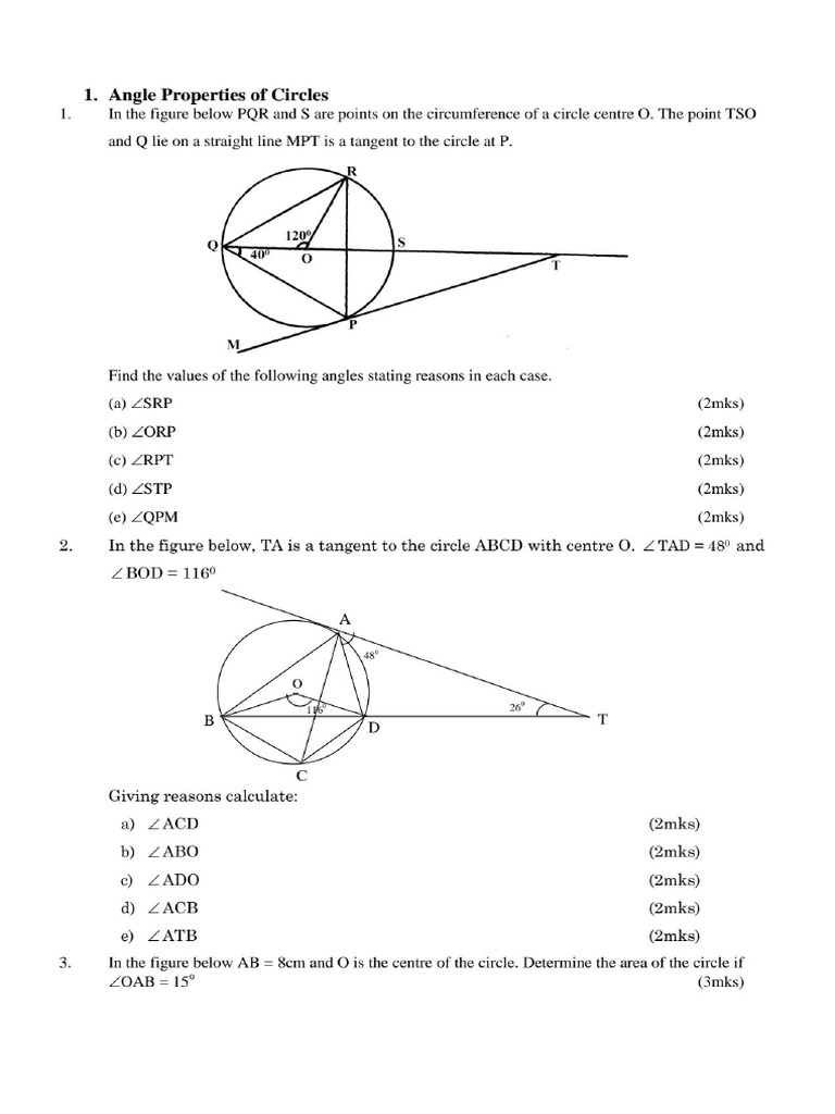Angle Properties of Circles Q | PDF