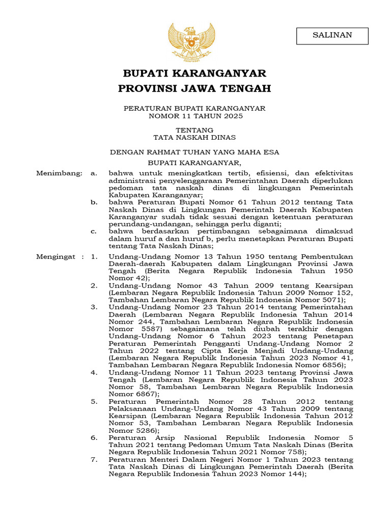 Perbup Nomor 11 Tahun 2025 | PDF