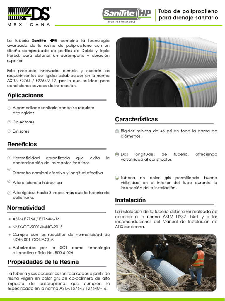 Sanitite HP | PDF | Tubería (transporte de fluidos) | Ingeniería hidráulica