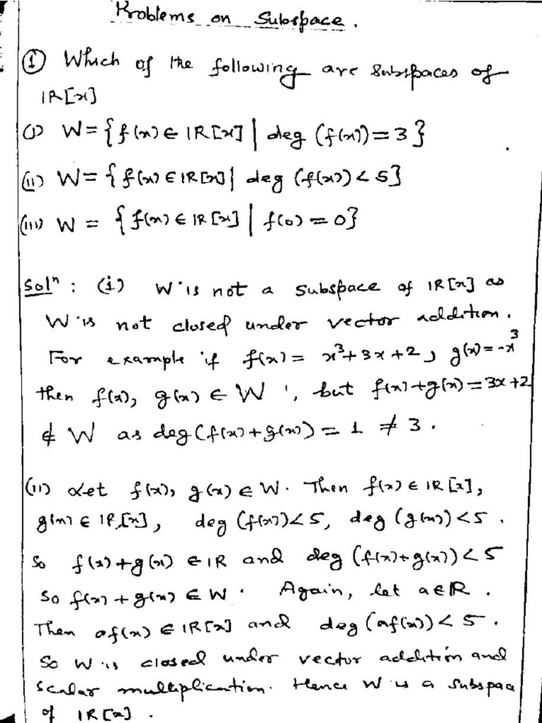 Solved Examples Subspace | PDF