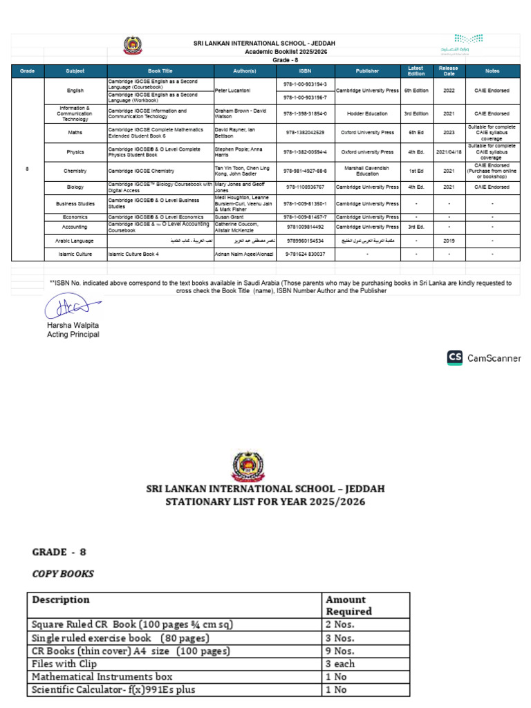 Grade 8 Booklist 2025/2026 | PDF