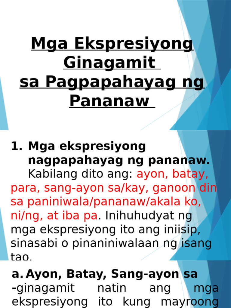 Mga Pahayag Na Nagsasaad NG Pananaw | PDF