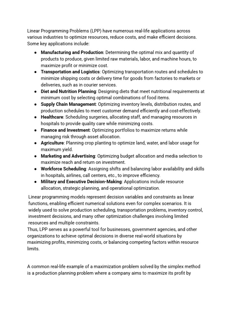 Real Life Uses of LPP | PDF | Mathematical Optimization | Linear Programming