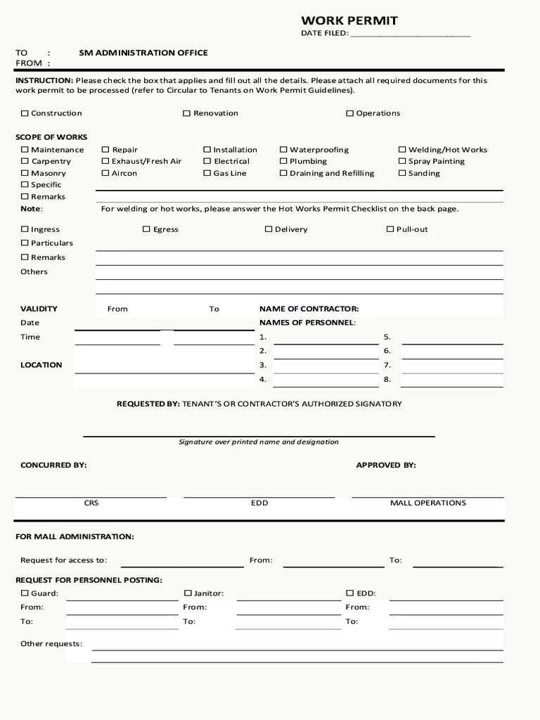 SM Work Permit Application Form | PDF | Firefighting | Fires