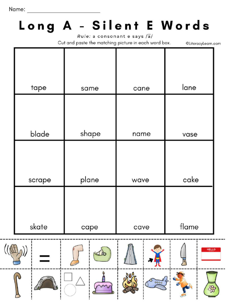 Silent E Picture Match Worksheets | PDF