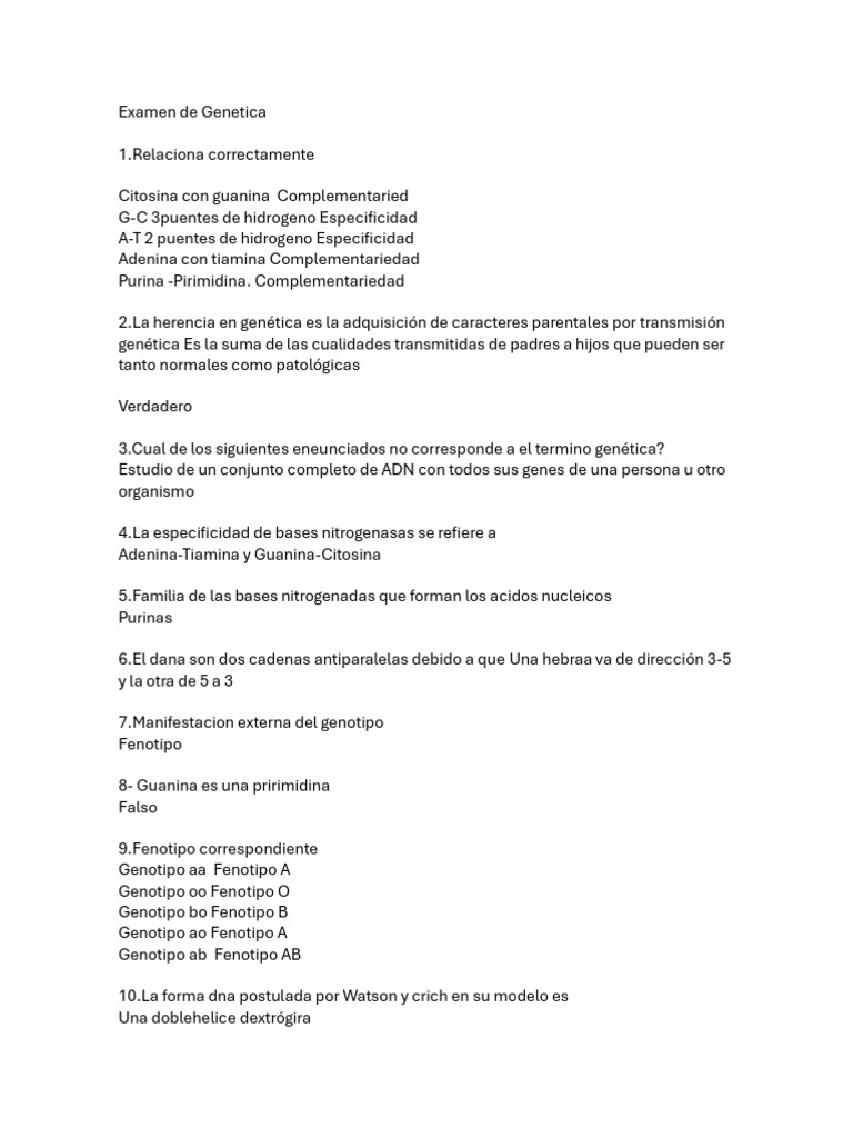 Examen de Genetica | PDF