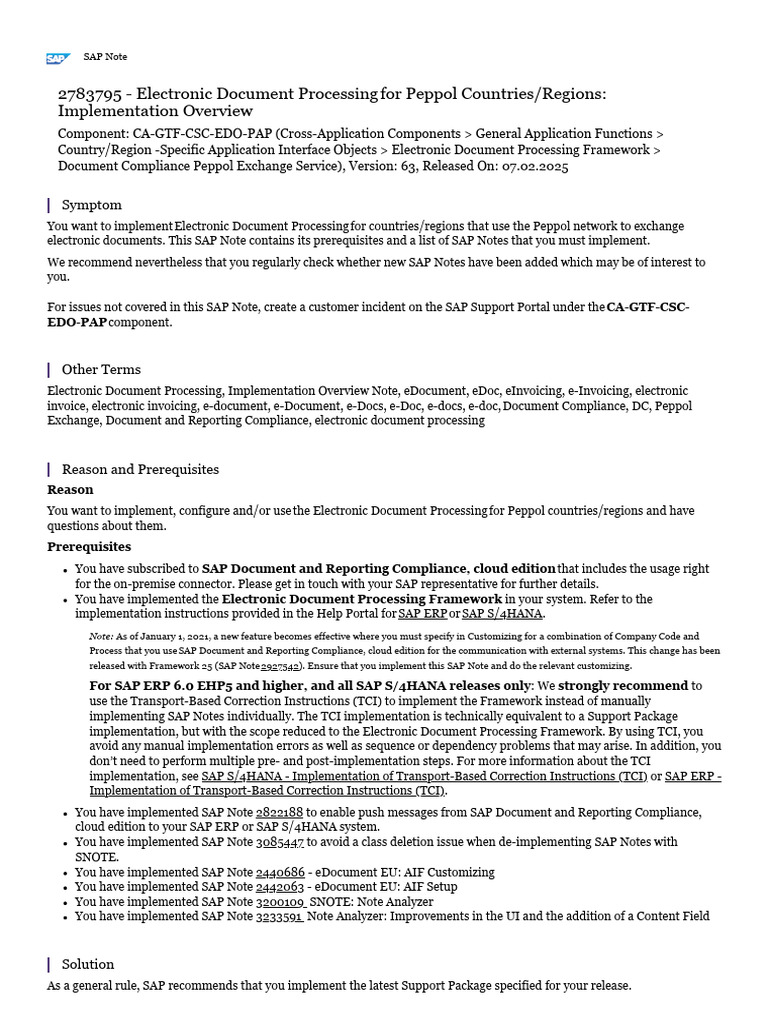 Peppol Implementation for SAP Systems | PDF | Invoice | Information ...