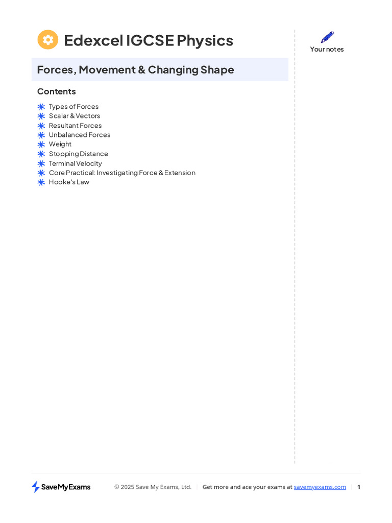 IGCSE Physics: Forces and Motion Guide | PDF | Force | Weight