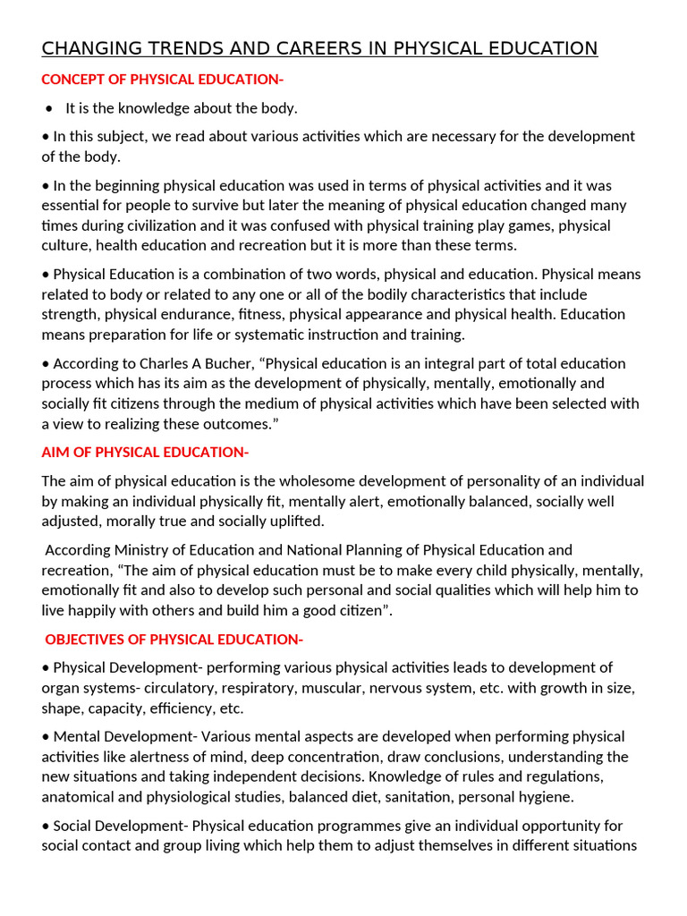 Changing Trends and Careers in Physical Education | PDF | Sports ...