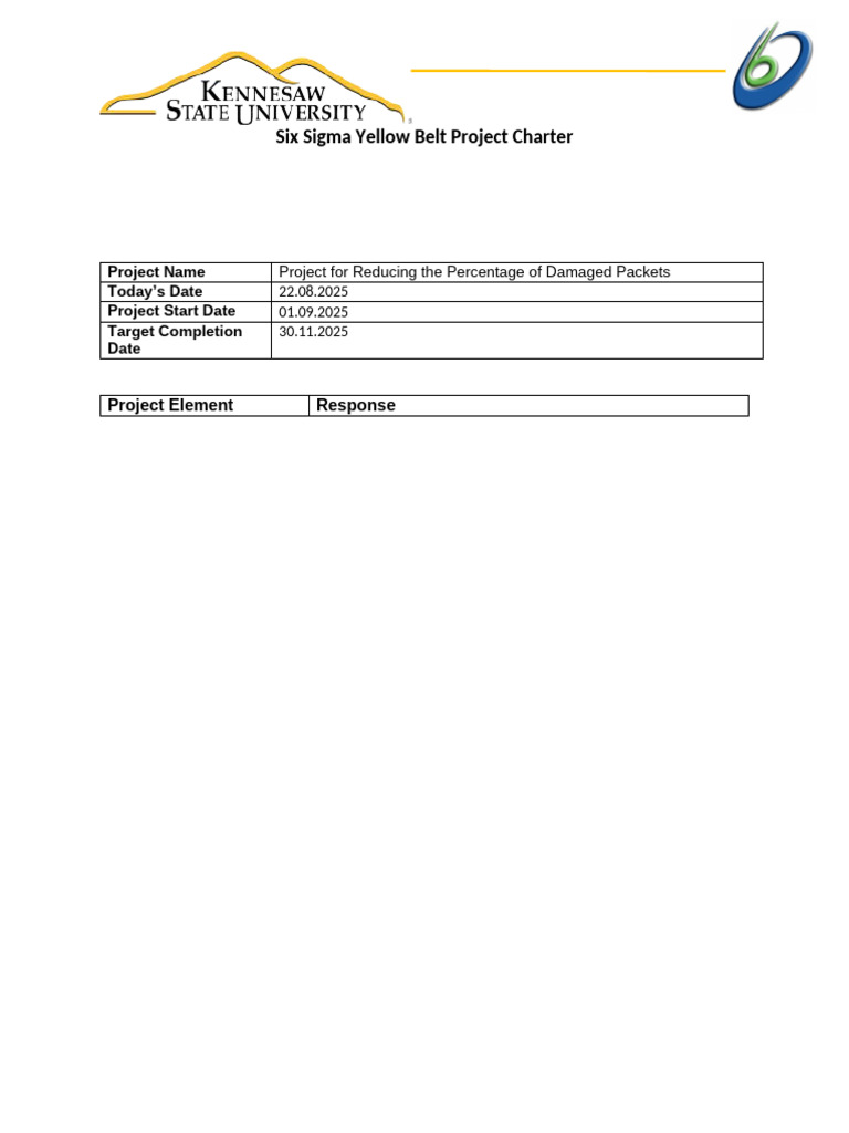 Six Sigma Yellow Belt: Damaged Packets Project | PDF | Six Sigma ...