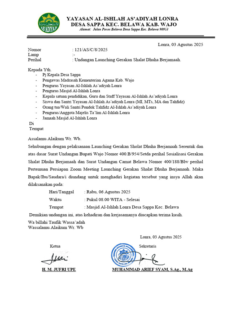 Undangan Launching Shalat Dhuha Berjamaah | PDF