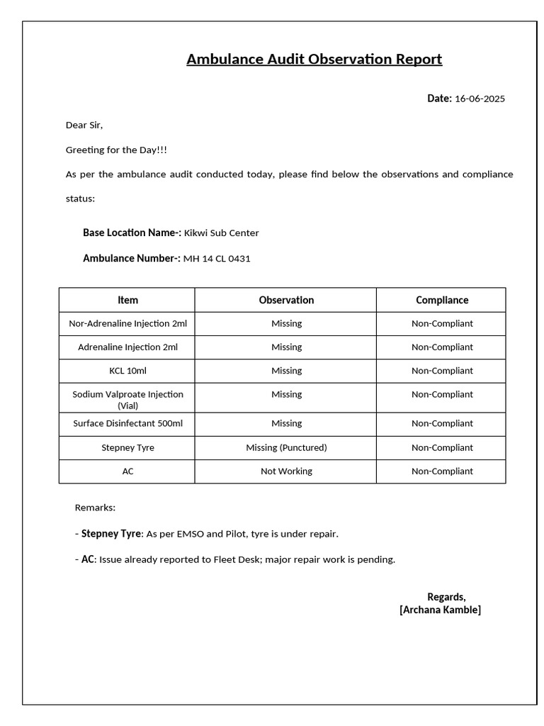Ambulance Audit Observation Report final | PDF