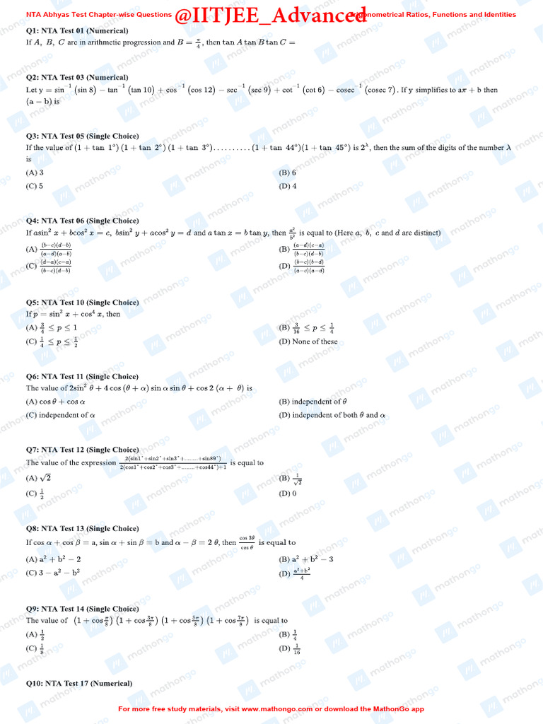 03 Trigonometrical Ratios Functions and Identities | PDF | Complex ...