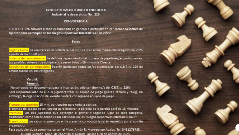 Selectivo CBTis 226 Ajedrez 2025 | PDF