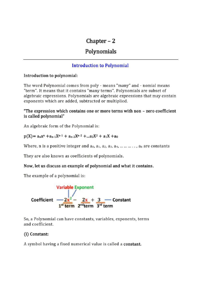 Polynomial Class 9 | PDF