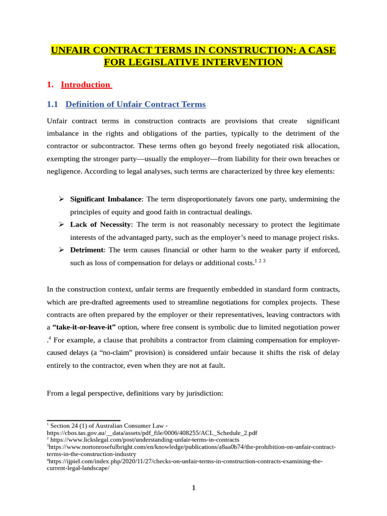 Unfair Contract Terms in Construction | PDF | Indemnity | Insurance