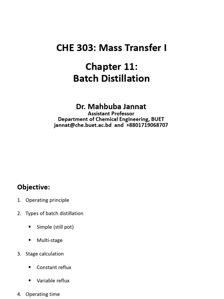 ChE 303 Batch Distillation | PDF | Distillation | Mole (Unit)