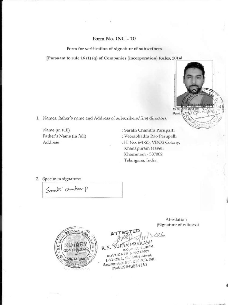 Specimen Signature in Form INC-10-04112016 | PDF