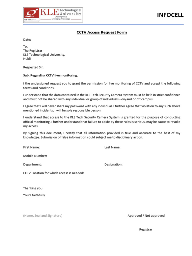 CCTV Access Request Form KLE Tech | PDF