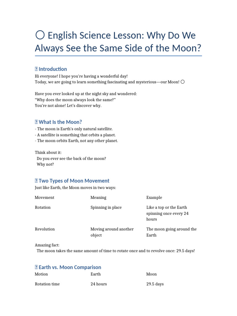 Moon Lesson Plan | PDF | Moon | Earth