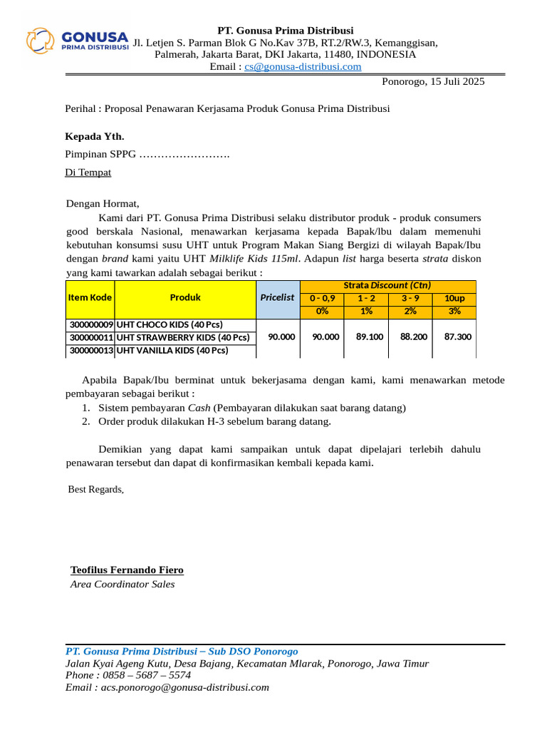 Surat Penawaran Produk MBG | PDF