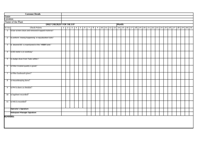 STP Daily Maintenance Checklist | PDF
