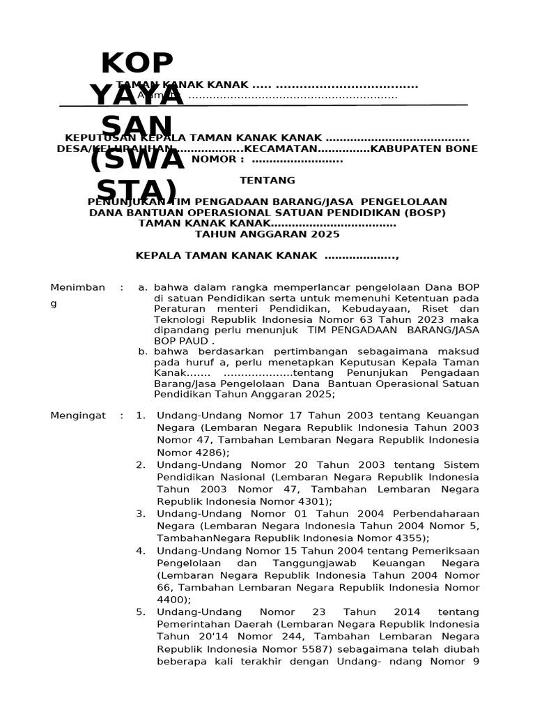 Contoh Format SK Pengadaan Barangj Dan Jasa Revisi | PDF