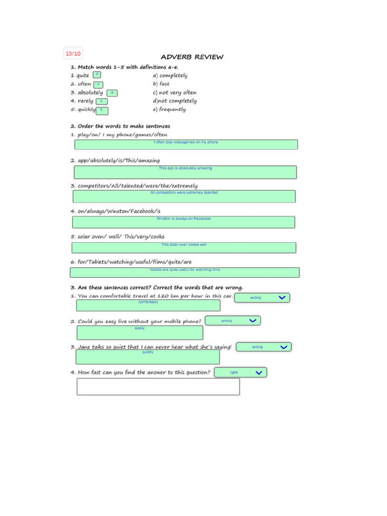 Homework About Position of Adverbs | PDF