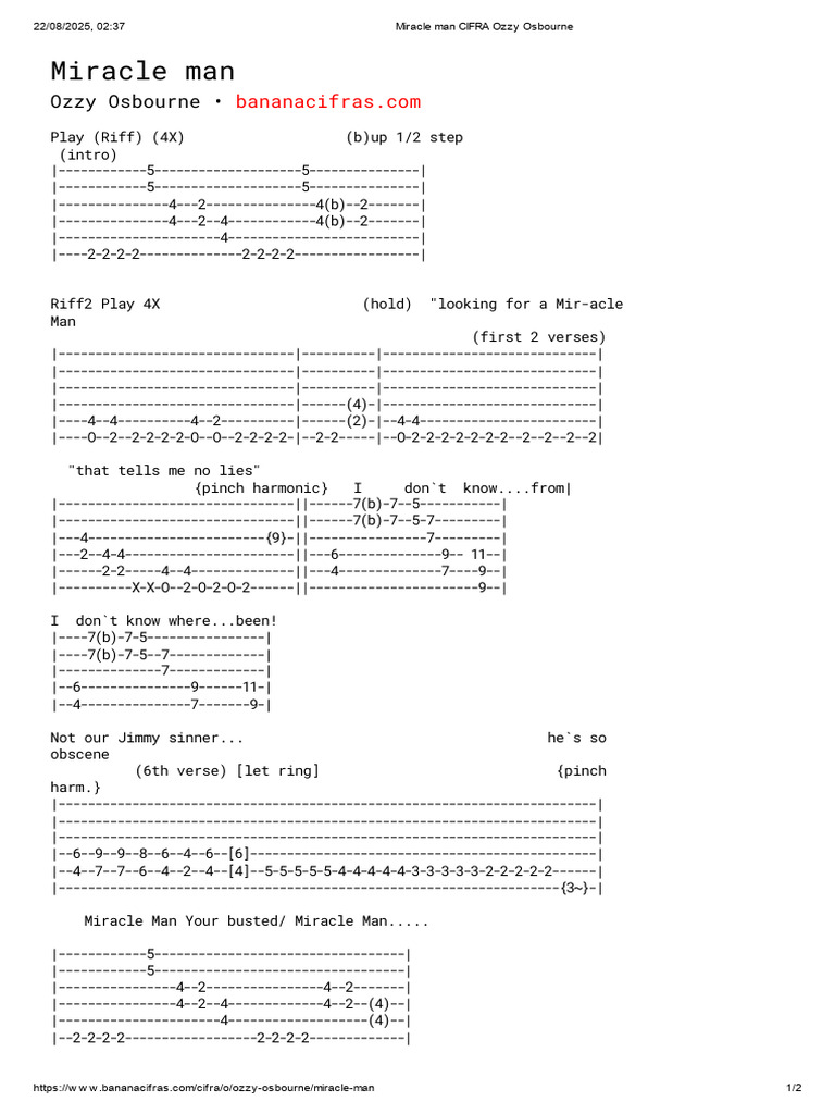 Cifra de "Miracle Man" - Ozzy Osbourne | PDF