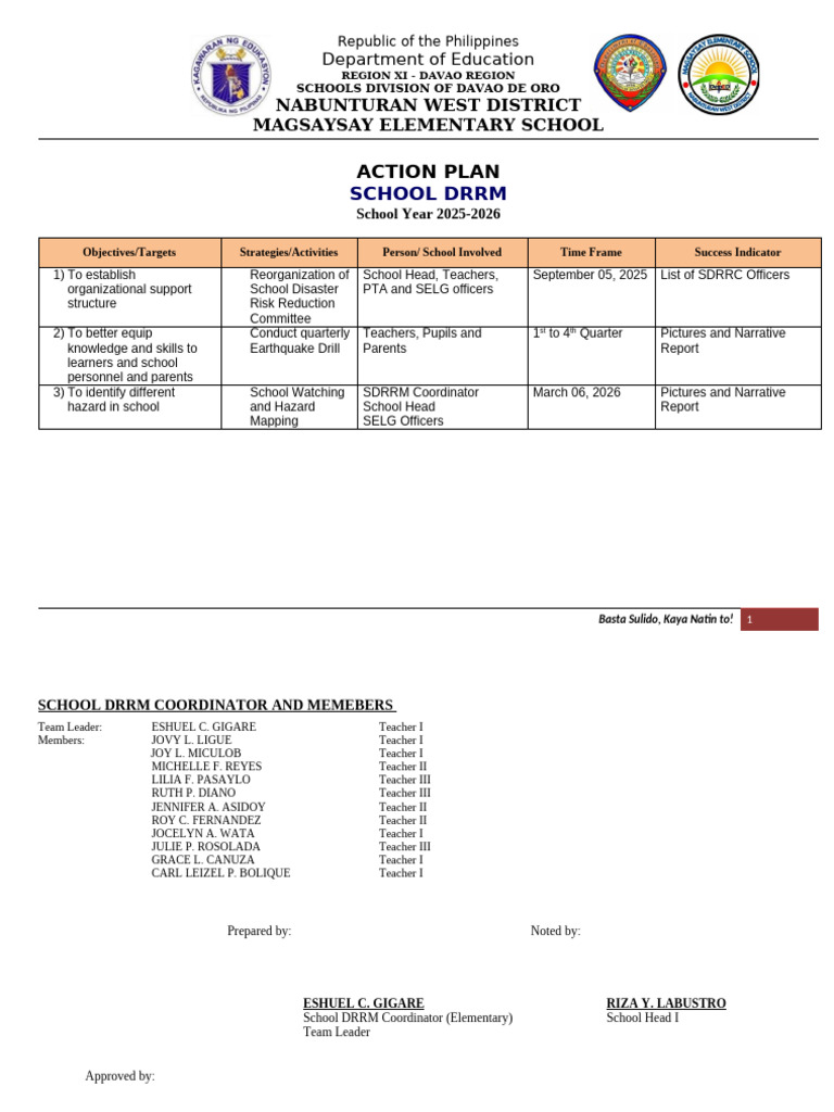 Action Plan DRRM NEW FORMAT | PDF | Public Safety | Risk Management