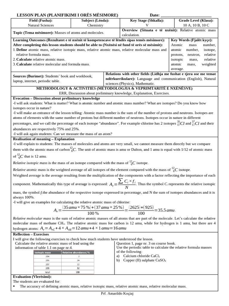 Chemistry Lesson Plans for Grade 10 | PDF | Mole (Unit) | Stoichiometry