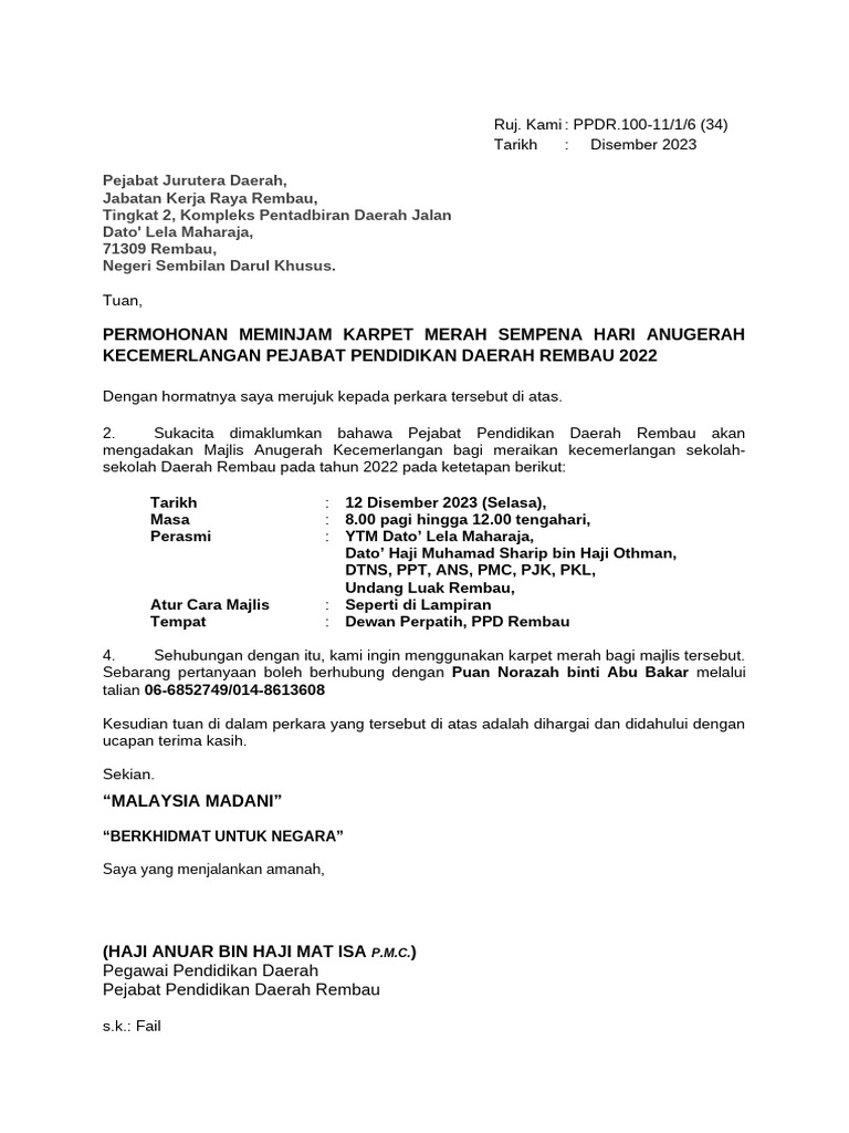 Surat Pinjam Karpet Merah | PDF