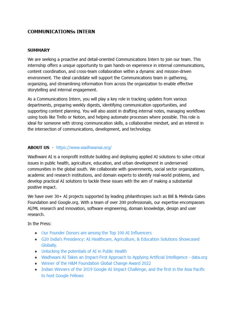 Communications Intern | PDF | Artificial Intelligence | Intelligence ...