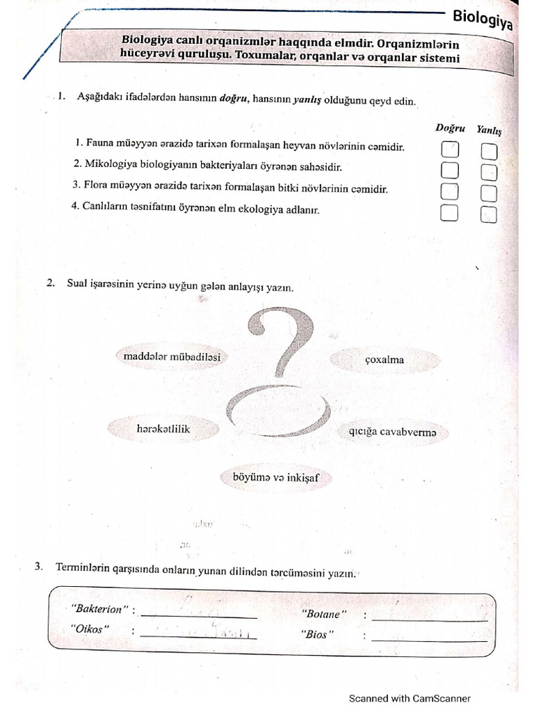 Biologiya Test I | PDF
