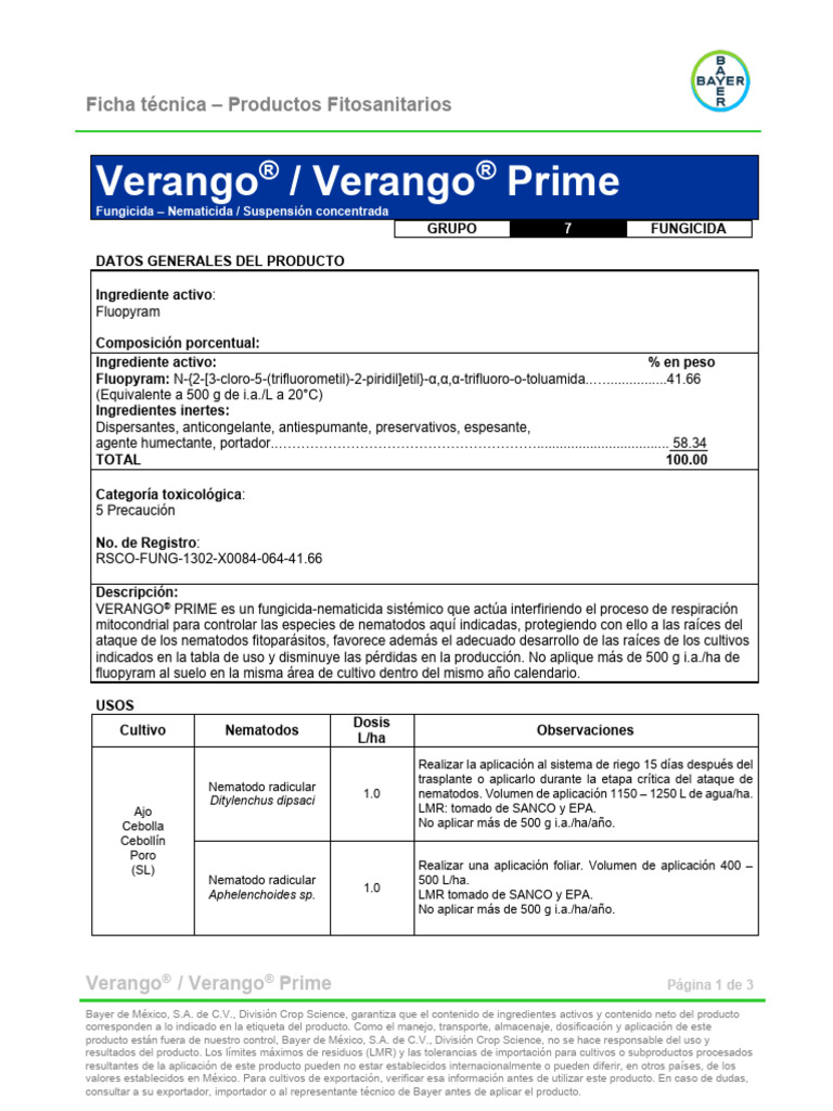 Ficha Técnica de Verango® Prime | PDF